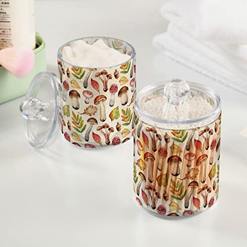 ALAZA 4pcs Mushroom Leaf Qtip Holder Dispenser 14 oz Bathroom Storage Clear Apothecary Jars Containers Cotton Ball,Cotton Rounds,Floss Picks, Hair Clips, Food