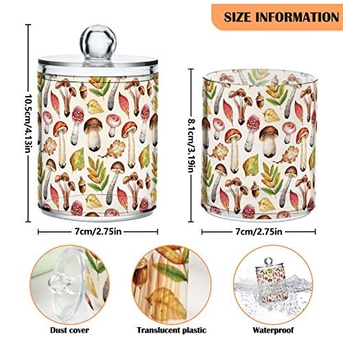ALAZA 4pcs Mushroom Leaf Qtip Holder Dispenser 14 oz Bathroom Storage Clear Apothecary Jars Containers Cotton Ball,Cotton Rounds,Floss Picks, Hair Clips, Food
