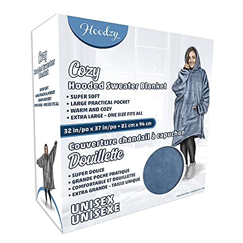 Premium Wearable Hooded Sweater Blanket for Adult Women and Men 37"x32" - Super Soft, Lightweight, Microplush, Cozy and Functional Throw Blanket (Navy Blue)