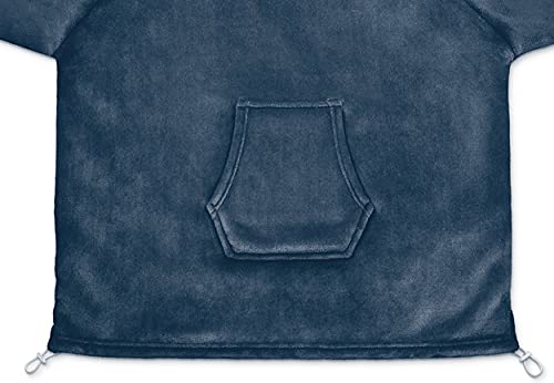 Premium Wearable Hooded Sweater Blanket for Adult Women and Men 37"x32" - Super Soft, Lightweight, Microplush, Cozy and Functional Throw Blanket (Navy Blue)