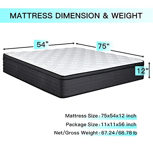 AICEHOME Full Mattress, Hybrid Mattress High Density Foam Individually Wrapped Pocket Coils Mattresses,Motion Isolation Medium Firm Full Size Bed Mattress