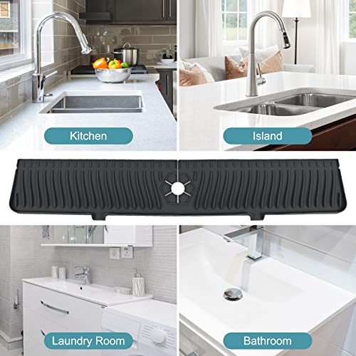 Kitchen Sink Splash Guard, 30"x 5.2" Sink Splash Guard Mat, Longer Silicone Faucet Handle Drip Catcher Tray for Kitchen, Bathroom, Farmhouse (Black)