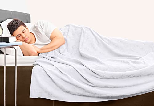 Utopia Bedding 100% Cotton Blanket (Queen Size - 90x90 Inches) 350GSM Lightweight Thermal Blanket, Soft Breathable Blanket for All Seasons (White)