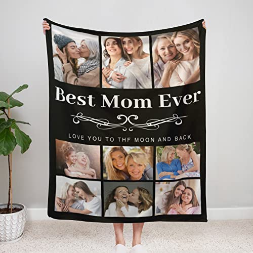 Gifts for Mom Customized Blankets with Photos, Personalized Blanket Best Mom Ever Custom Throw Blankets, Birthday Gifts for Mom, Mom Blankets from Daughter Son, Custom Blanket 40x50 Inch