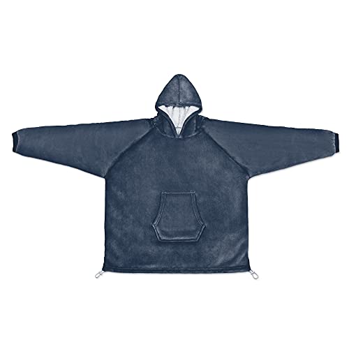 Premium Wearable Hooded Sweater Blanket for Adult Women and Men 37"x32" - Super Soft, Lightweight, Microplush, Cozy and Functional Throw Blanket (Navy Blue)