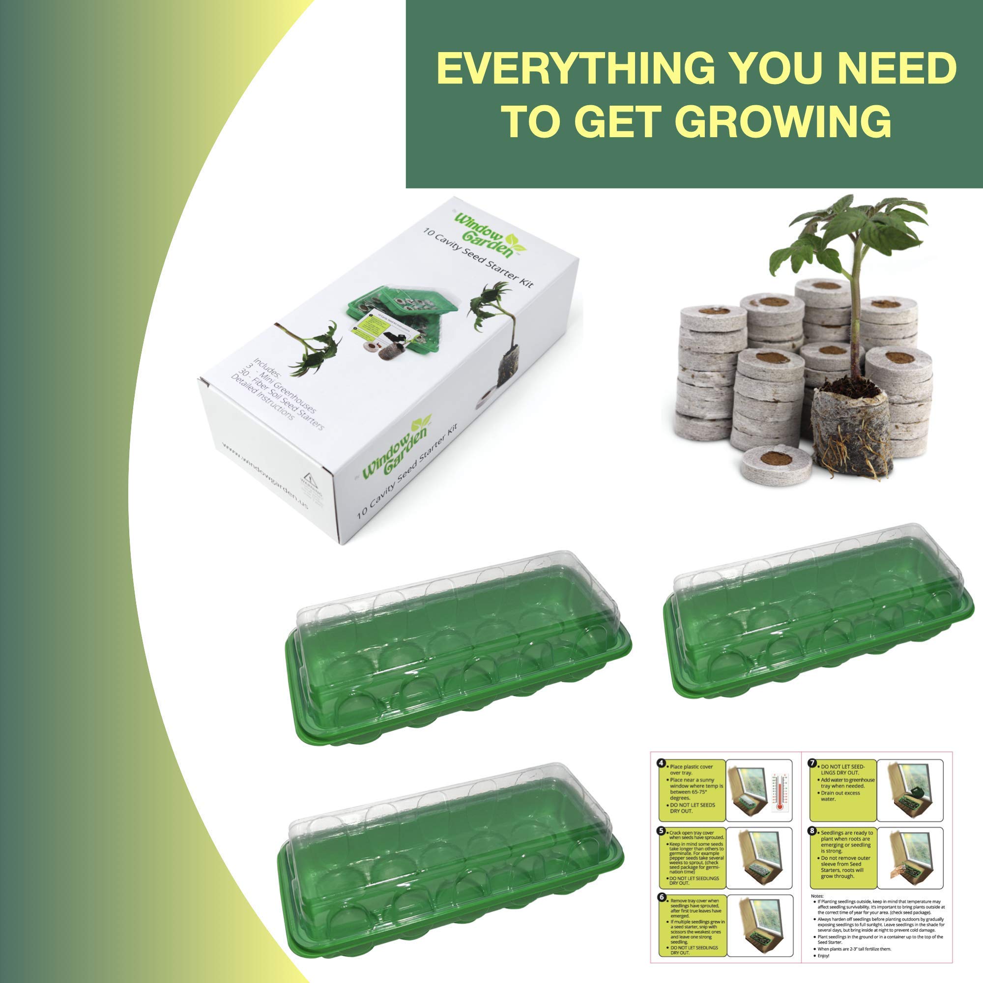 Window Garden 20 Cavity Seed Propagation Kits (2) and Greenhouse Seed Starter Kit β Mini Reusable Plastic Indoor Seed Starter Tray with Dome and Soil Pods for Starting Seeds