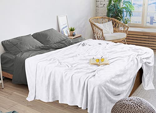Utopia Bedding 100% Cotton Blanket (Queen Size - 90x90 Inches) 350GSM Lightweight Thermal Blanket, Soft Breathable Blanket for All Seasons (White)