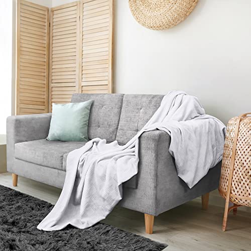 Utopia Bedding 100% Cotton Blanket (Queen Size - 90x90 Inches) 350GSM Lightweight Thermal Blanket, Soft Breathable Blanket for All Seasons (White)
