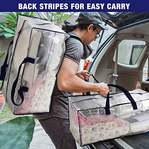 CHUMIA 16 Pieces Heavy Duty Extra Large Clear Storage Bags Backpack Straps Strong Handles Bags Reusable Clear Bags Space Saving Packing Bags for Moving, College Dorm, Traveling, Christmas Decorations