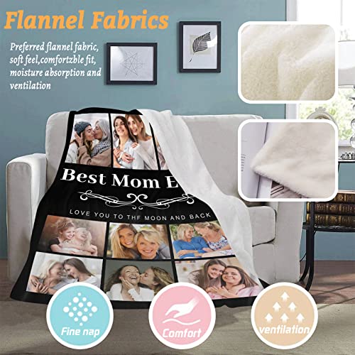 Gifts for Mom Customized Blankets with Photos, Personalized Blanket Best Mom Ever Custom Throw Blankets, Birthday Gifts for Mom, Mom Blankets from Daughter Son, Custom Blanket 40x50 Inch