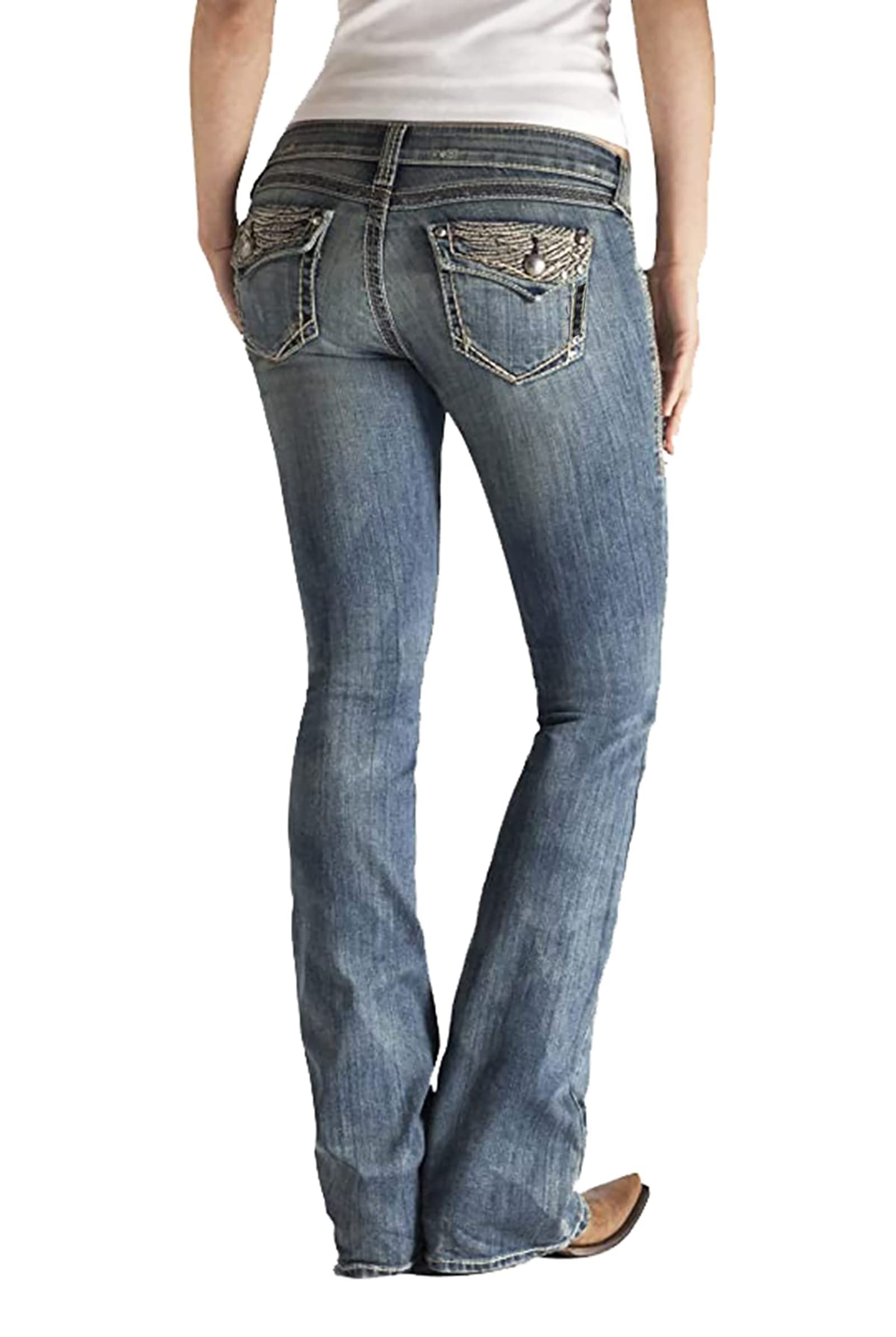 American Flag Eagle Pattern Mid Rise Bootcut Jeans for Women,07-Blue,X-Large