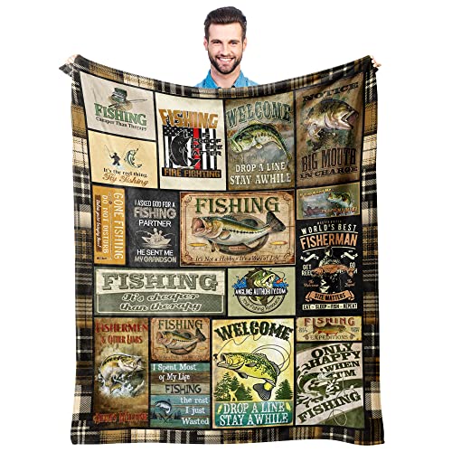 KBBMFEU Fish Blanket Bass Fishing Throw Blankets Fish Hunter Gifts for Men Boy Dad Lightweight Cozy Throw for Fishing Picnic Sofa 60X50Inch
