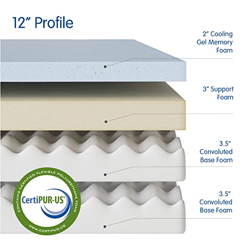 Vibe Gel Memory Foam 12-Inch Mattress with Bonus Mattress Protector| CertiPUR-US Certified | Bed-in-a-Box, Twin XL, White