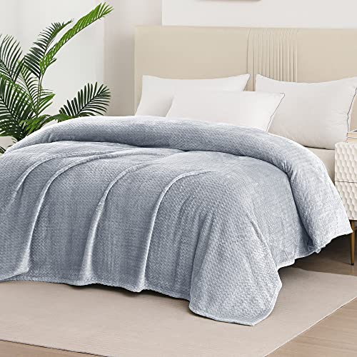 Whale Flotilla Ultra Breathable Jacquard Lightweight Fleece Queen Size Bed Blanket(90x90 Inch) with Plush Wave Pattern, Soft and Cozy Blanket for All Season, Silver Grey