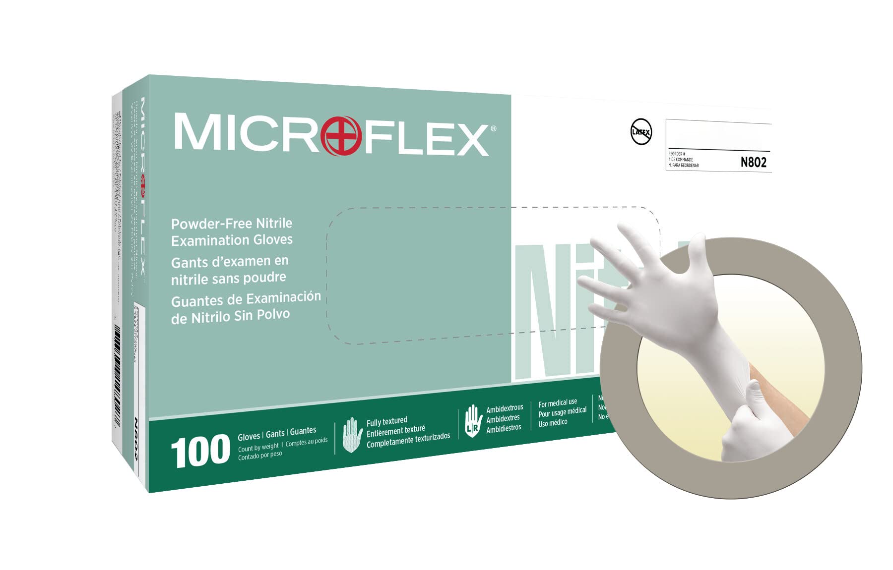 Ansell Microflex N80 Disposable Nitrile Gloves w/Full Texture for Automotive, Maintenance, Cleaning - Large, White (Box of 100)