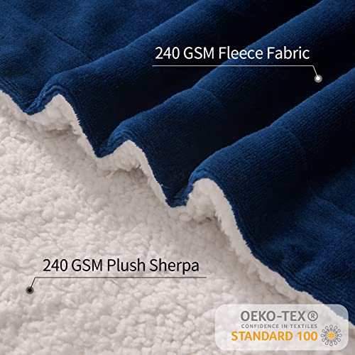 SE SOFTEXLY Sherpa Bed Blanket Queen Size, Super Soft Fuzzy Plush Microfiber Flannel Throw Blanket for Couch, Bed,Sofa Fleece Thick Warm Blanket for Winter(Navy Blue,90x90 inches)