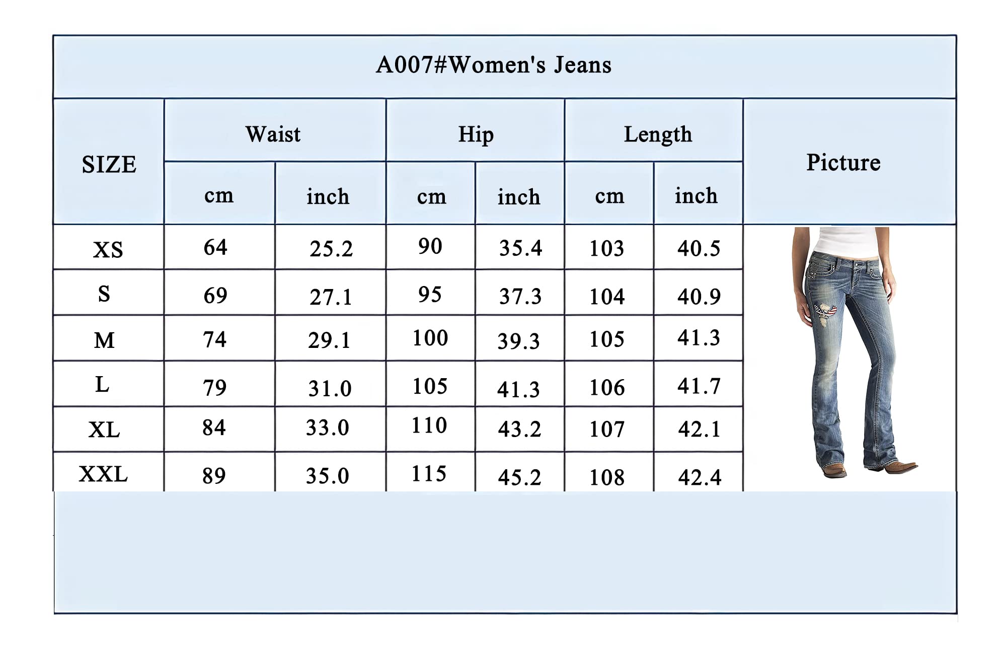 American Flag Eagle Pattern Mid Rise Bootcut Jeans for Women,07-Blue,X-Large