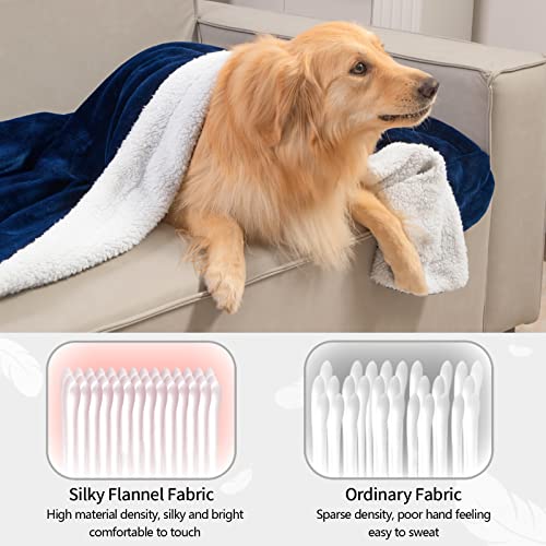 SE SOFTEXLY Sherpa Bed Blanket Queen Size, Super Soft Fuzzy Plush Microfiber Flannel Throw Blanket for Couch, Bed,Sofa Fleece Thick Warm Blanket for Winter(Navy Blue,90x90 inches)