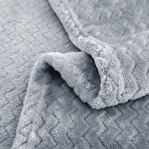 Whale Flotilla Ultra Breathable Jacquard Lightweight Fleece Queen Size Bed Blanket(90x90 Inch) with Plush Wave Pattern, Soft and Cozy Blanket for All Season, Silver Grey