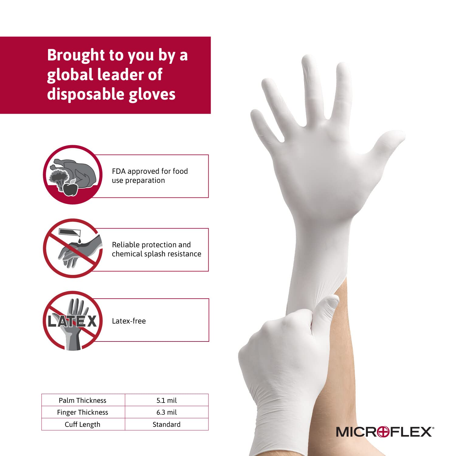Ansell Microflex N80 Disposable Nitrile Gloves w/Full Texture for Automotive, Maintenance, Cleaning - Large, White (Box of 100)
