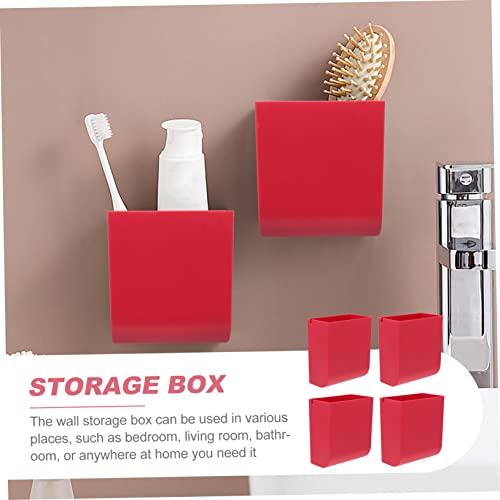 Holibanna Remote Control Storage Box Rc Stand Vanity Organizer Tray Cellphone Stand 4pcs Box Wall Adhesive Pen Holder Remote Wall Stand Wall Sundries Holder Wall Mounted Rack Storage Rack