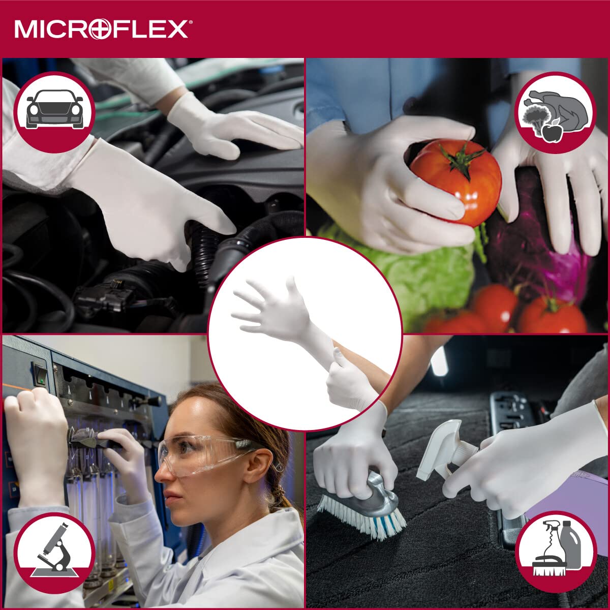 Ansell Microflex N80 Disposable Nitrile Gloves w/Full Texture for Automotive, Maintenance, Cleaning - Large, White (Box of 100)
