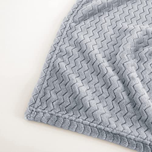 Whale Flotilla Ultra Breathable Jacquard Lightweight Fleece Queen Size Bed Blanket(90x90 Inch) with Plush Wave Pattern, Soft and Cozy Blanket for All Season, Silver Grey