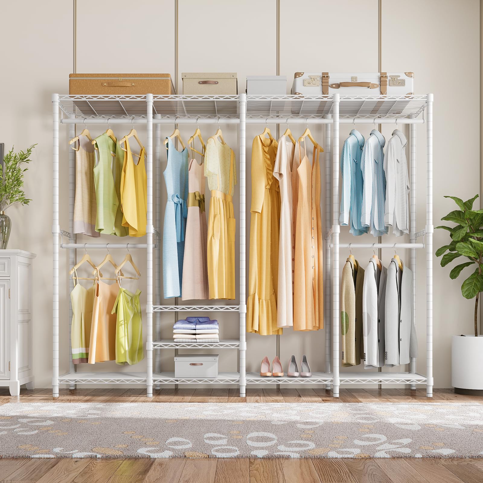 VIPEK V40 Wire Garment Rack Heavy Duty Clothes Rack for Hanging Clothes, Multi-Functional Bedroom Clothing Rack Freestanding Closet Wardrobe Rack, 76" L x 15.7" W x 76.4" H, Max Load 1110lbs, White
