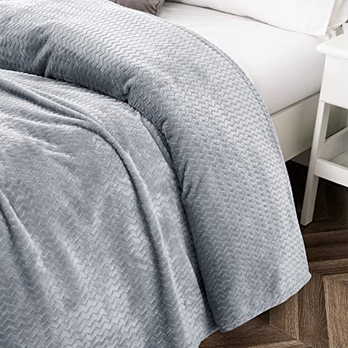 Whale Flotilla Ultra Breathable Jacquard Lightweight Fleece Queen Size Bed Blanket(90x90 Inch) with Plush Wave Pattern, Soft and Cozy Blanket for All Season, Silver Grey