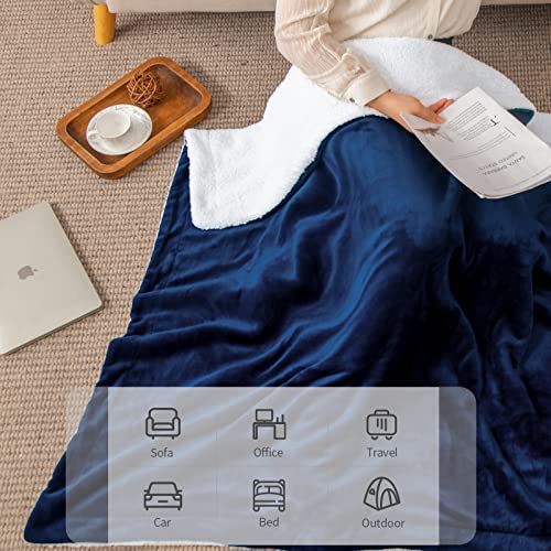 SE SOFTEXLY Sherpa Bed Blanket Queen Size, Super Soft Fuzzy Plush Microfiber Flannel Throw Blanket for Couch, Bed,Sofa Fleece Thick Warm Blanket for Winter(Navy Blue,90x90 inches)