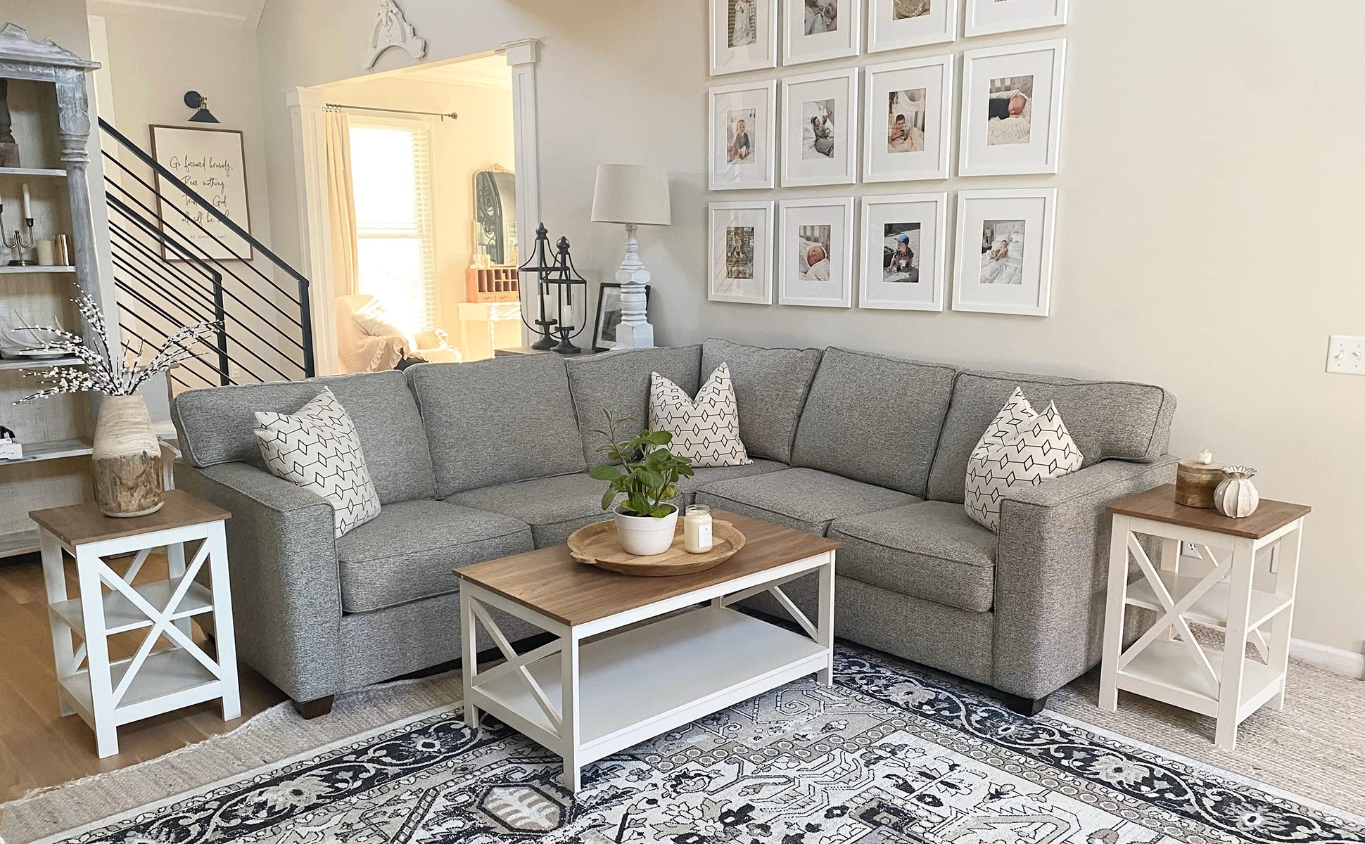 PHI VILLA Coffee Table - Modern Coffee Tables with Storage for Living Room Shelf 2 Tiers, Farmhouse Coffee Table Set