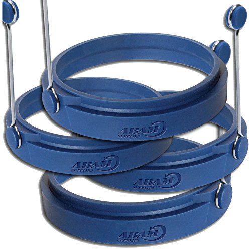 PROFESSIONAL Silicone Egg Ring- Pancake Breakfast Sandwiches - Benedict Eggs - Omelets and More Nonstick Mold Ring Round, Blue (4-pack)