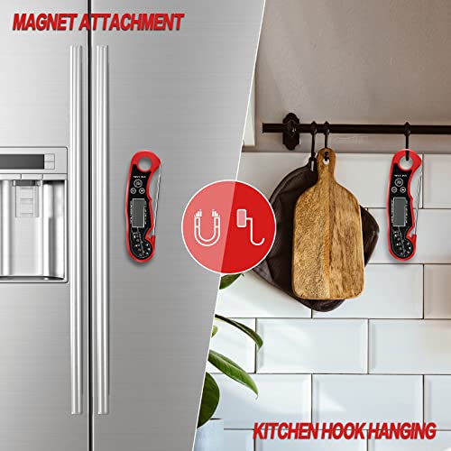 ANDAXIN Instant Read Meat Thermometer for Grill and Cooking, Waterproof Ultra-Fast Thermometer with Backlight & Calibration, Digital Food Thermometer for Cooking, Deep Fry, BBQ, Grill(Red/Black)