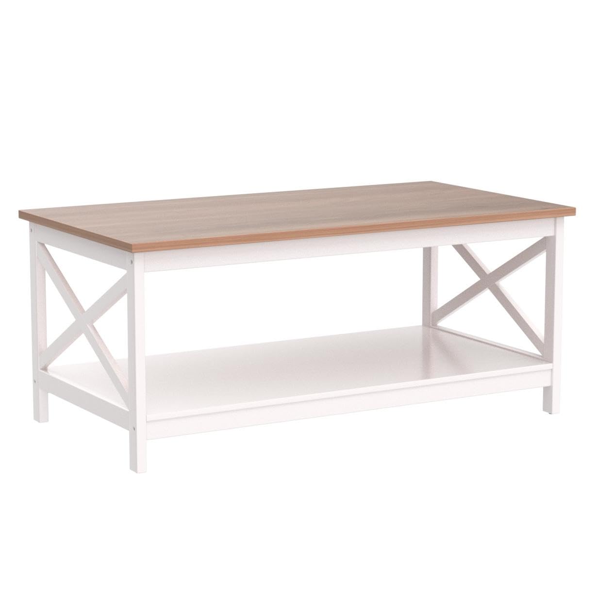 PHI VILLA Coffee Table - Modern Coffee Tables with Storage for Living Room Shelf 2 Tiers, Farmhouse Coffee Table Set