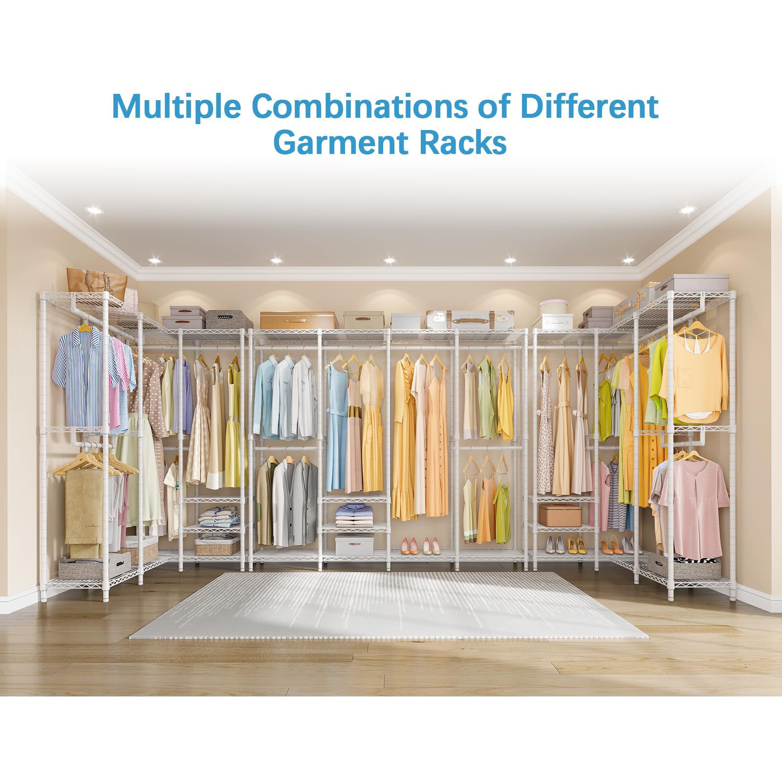 VIPEK V40 Wire Garment Rack Heavy Duty Clothes Rack for Hanging Clothes, Multi-Functional Bedroom Clothing Rack Freestanding Closet Wardrobe Rack, 76" L x 15.7" W x 76.4" H, Max Load 1110lbs, White