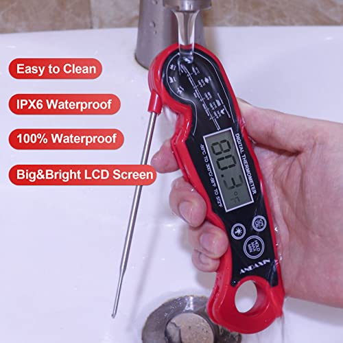 ANDAXIN Instant Read Meat Thermometer for Grill and Cooking, Waterproof Ultra-Fast Thermometer with Backlight & Calibration, Digital Food Thermometer for Cooking, Deep Fry, BBQ, Grill(Red/Black)