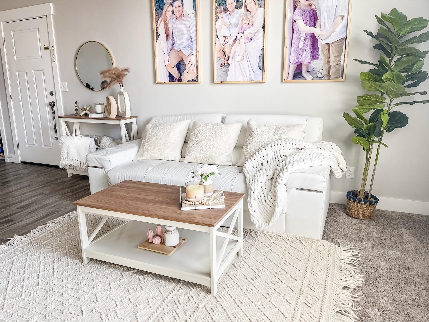 PHI VILLA Coffee Table - Modern Coffee Tables with Storage for Living Room Shelf 2 Tiers, Farmhouse Coffee Table Set