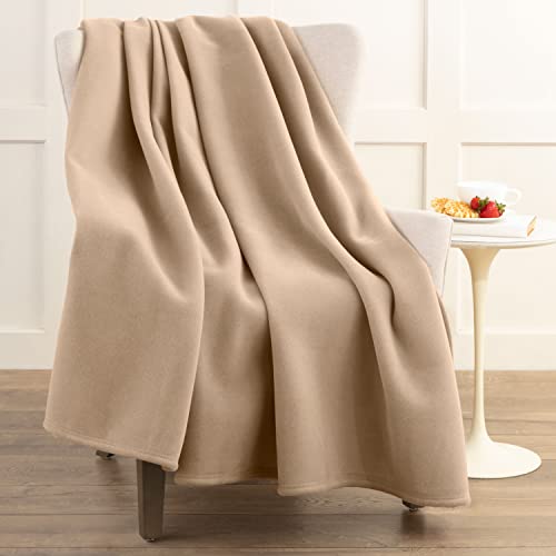 Vellux 1B07031 Original Insulating Core Hotel Style Solid blanket Machine Washable Soft Cozy Warm Thermal Durable Pet Friendly All Seasons Layering Bed Sofa Blankets, Full Queen, Beige