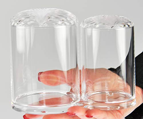 Home-X Clear Acrylic Cotton Ball and Swab Holder Set, 2 Attached Jars with Seashell Lids for Bathroom Storage, 6" L x 3 ¼ " W x 4 ¾ " H, Clear