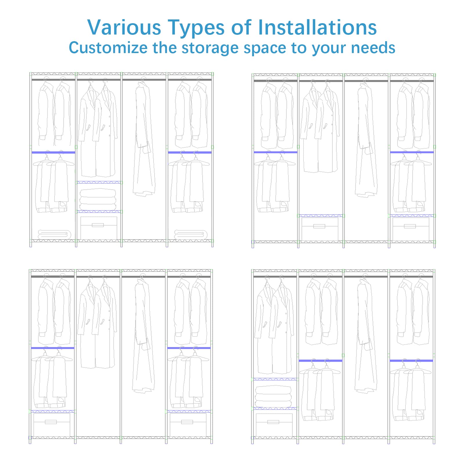VIPEK V40 Wire Garment Rack Heavy Duty Clothes Rack for Hanging Clothes, Multi-Functional Bedroom Clothing Rack Freestanding Closet Wardrobe Rack, 76" L x 15.7" W x 76.4" H, Max Load 1110lbs, White