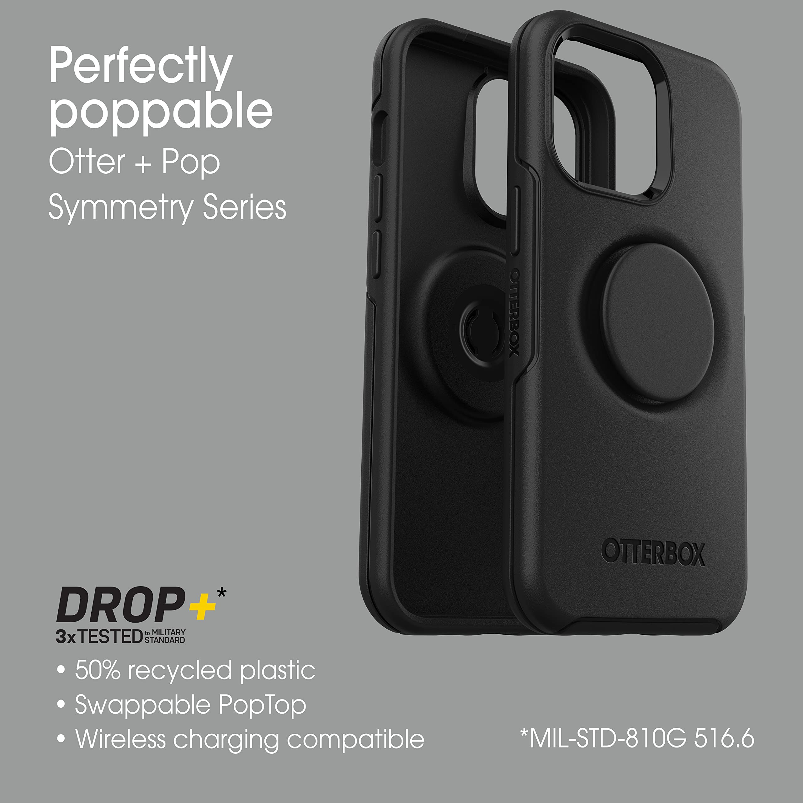 OtterBox iPhone 13 Pro Otter + Pop Symmetry Series Clear Case - Stardust (Clear/Glitter), Integrated PopSockets PopGrip, Slim, Pocket-Friendly, Raised Edges Protect Camera & Screen