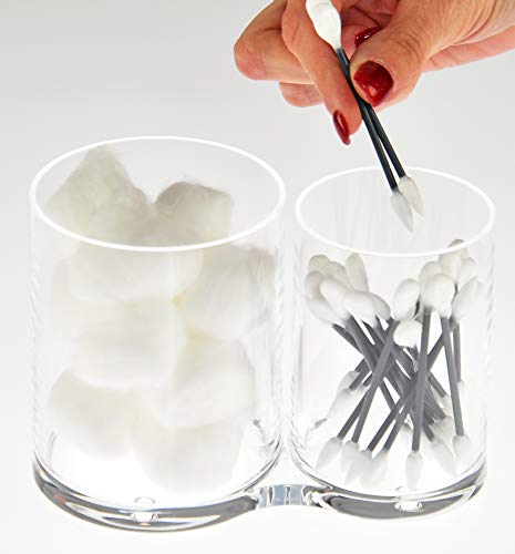 Home-X Clear Acrylic Cotton Ball and Swab Holder Set, 2 Attached Jars with Seashell Lids for Bathroom Storage, 6" L x 3 ¼ " W x 4 ¾ " H, Clear