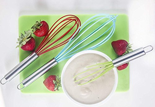 Silicone Whisk Set of 3 - Stainless Steel & Silicone Non-Stick Coating β Colored Balloon Egg Beater for Blending, Whisking, Beating, Frothing & Stirring (12-inch, 10-inch & 8.5-inch)