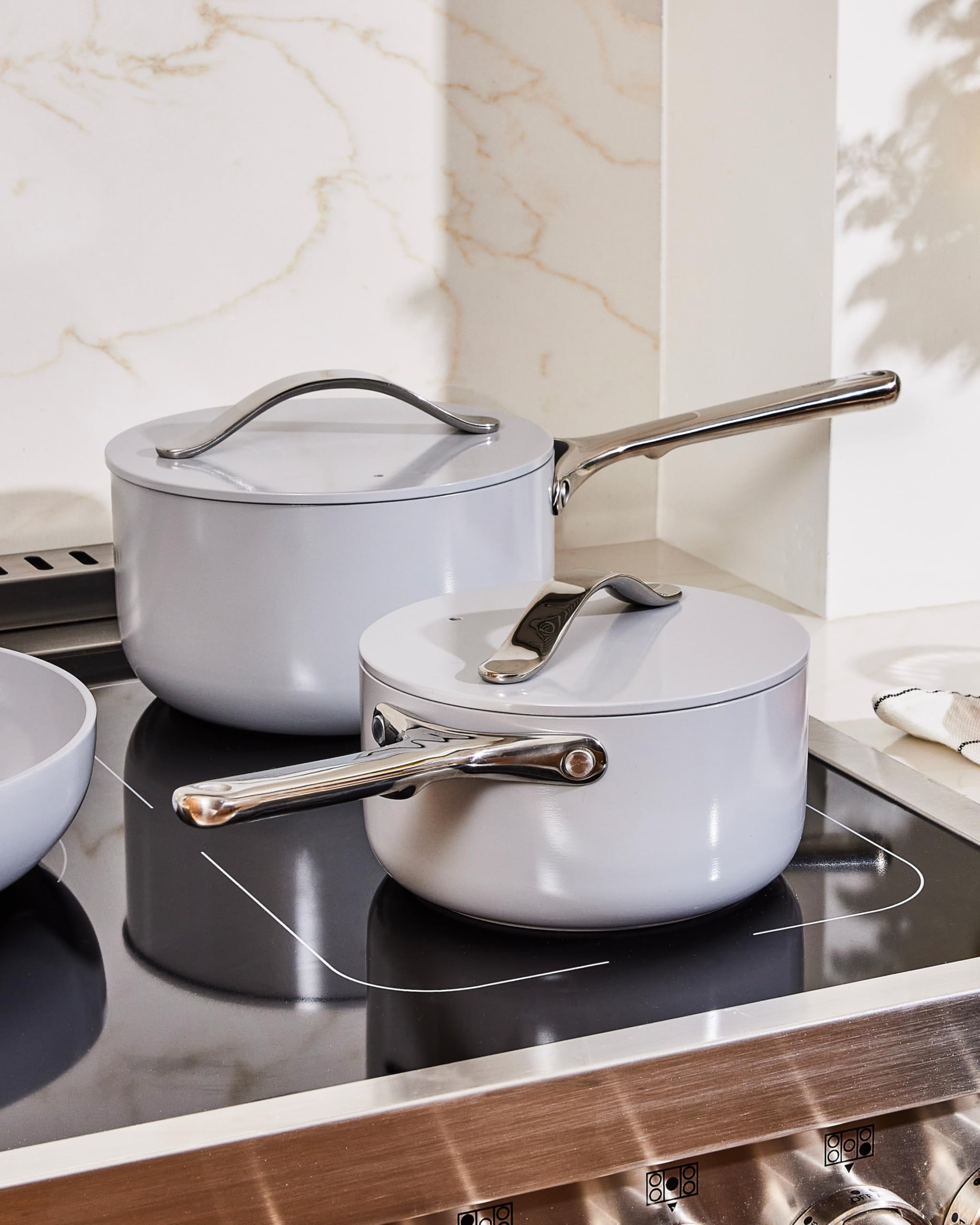 Caraway Nonstick Ceramic Sauce Pan with Lid (3 qt) - Non Toxic, PTFE & PFOA Free - Oven Safe & Compatible with All Stovetops (Gas, Electric & Induction) - Perracotta