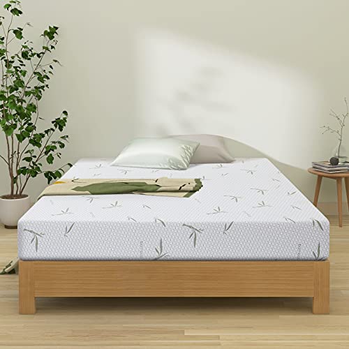 Vyfipt 8 Inch Medium Firm Green Tea Memory Foam Mattress, Cooling Gel Foam, Pressure Relieving, CertiPUR-US Certified, Bed-in-a-Box, White, Queen