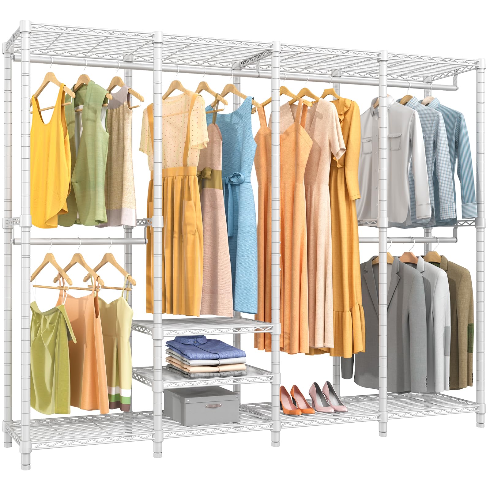 VIPEK V40 Wire Garment Rack Heavy Duty Clothes Rack for Hanging Clothes, Multi-Functional Bedroom Clothing Rack Freestanding Closet Wardrobe Rack, 76" L x 15.7" W x 76.4" H, Max Load 1110lbs, White