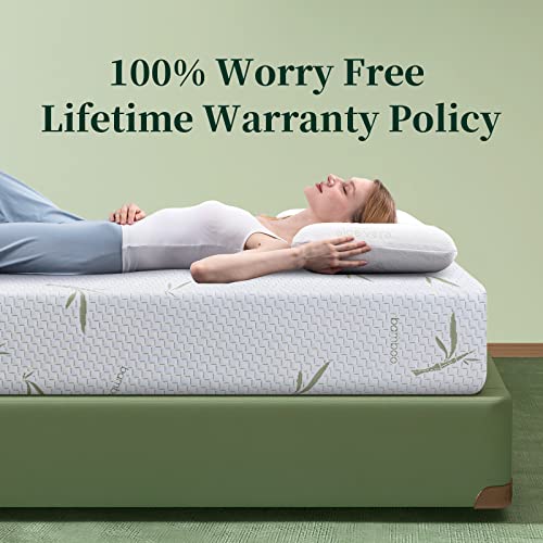 Vyfipt 8 Inch Medium Firm Green Tea Memory Foam Mattress, Cooling Gel Foam, Pressure Relieving, CertiPUR-US Certified, Bed-in-a-Box, White, Queen