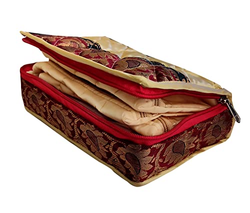 Kuber Industries Designer Jewellery Kit in Heavy Quilted Brocade Material Brown