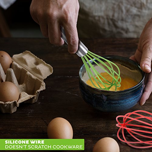 Silicone Whisk Set of 3 - Stainless Steel & Silicone Non-Stick Coating β Colored Balloon Egg Beater for Blending, Whisking, Beating, Frothing & Stirring (12-inch, 10-inch & 8.5-inch)