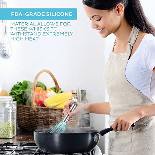 Silicone Whisk Set of 3 - Stainless Steel & Silicone Non-Stick Coating β Colored Balloon Egg Beater for Blending, Whisking, Beating, Frothing & Stirring (12-inch, 10-inch & 8.5-inch)